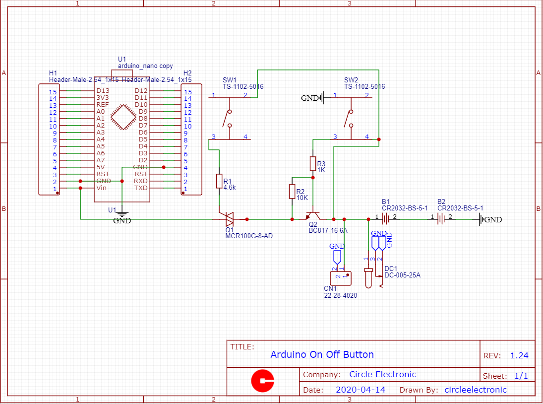 Arduino On Off Button and Coin Cell Power Supply